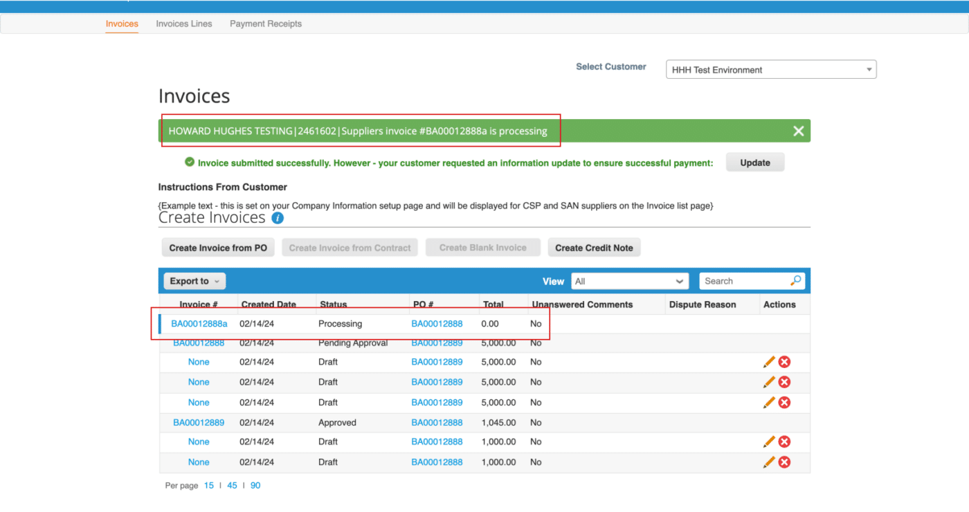 PO & Invoicing - Create/Submit Invoice · Howard Hughes