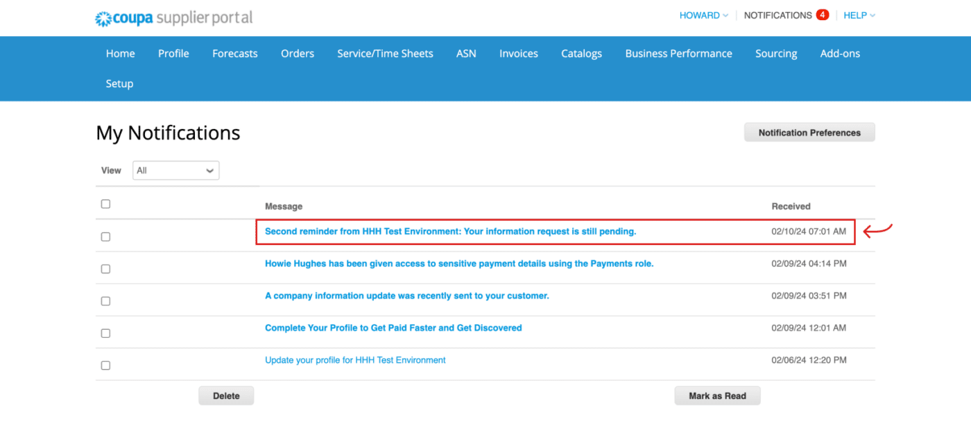 Supplier Maintenance - Notifications · Howard Hughes