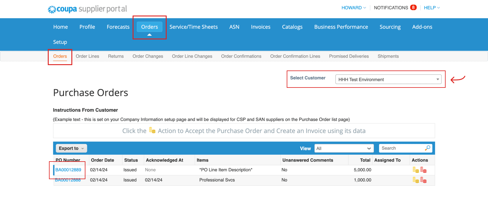 PO & Invoicing - View/Acknowledge PO · Howard Hughes